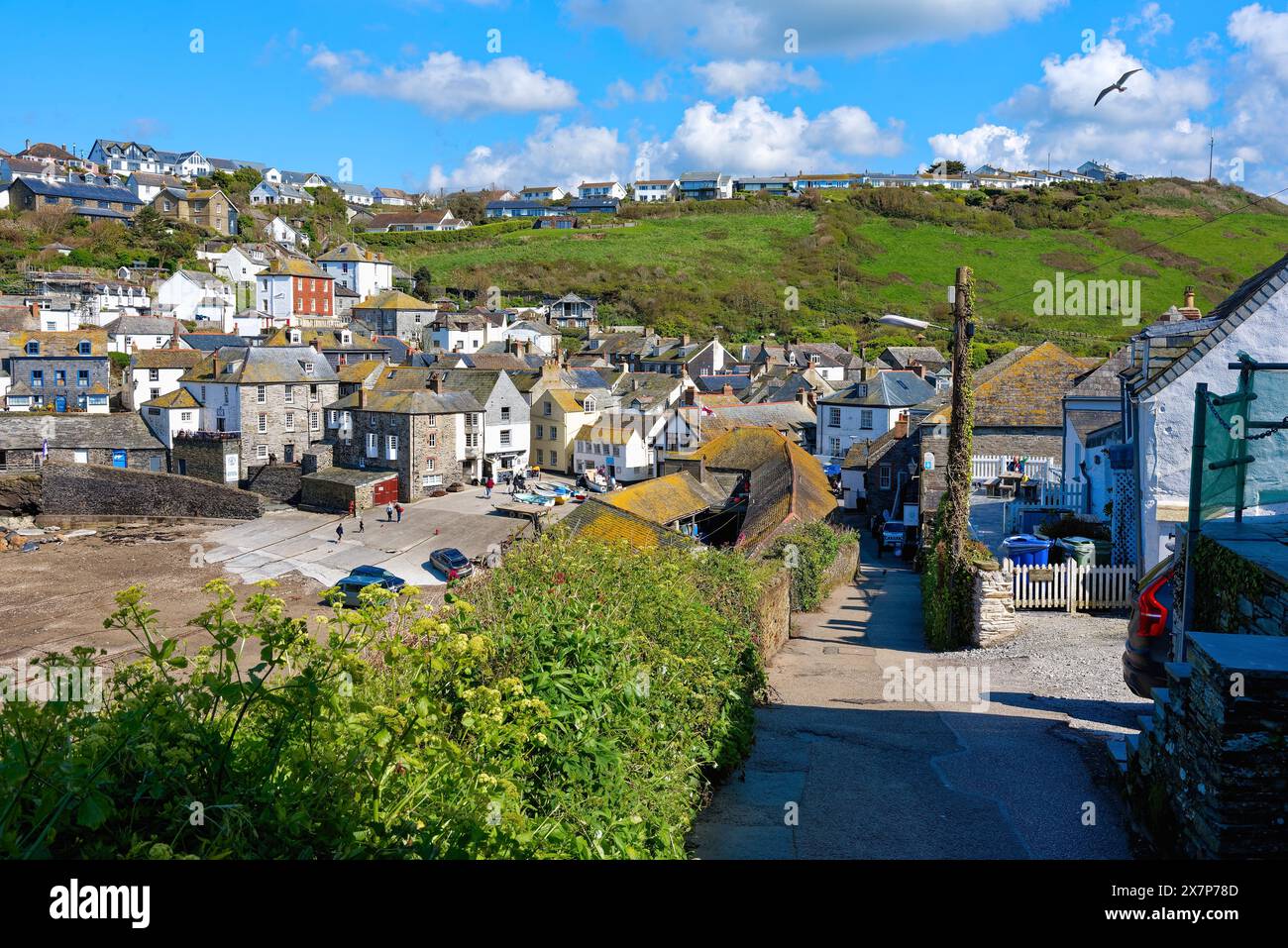 The Cornish fishing village of Port Isaac on a sunny spring day North ...