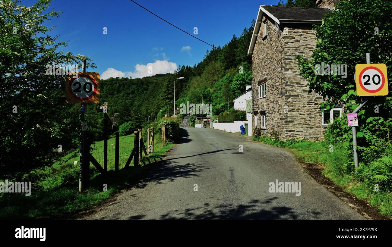 20mph signs entering a village in Wales UK Stock Photo - Alamy