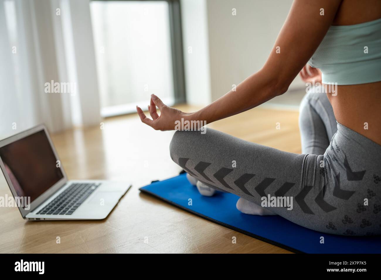 Happy fit sport influencer woman make exercise video, working out at ...