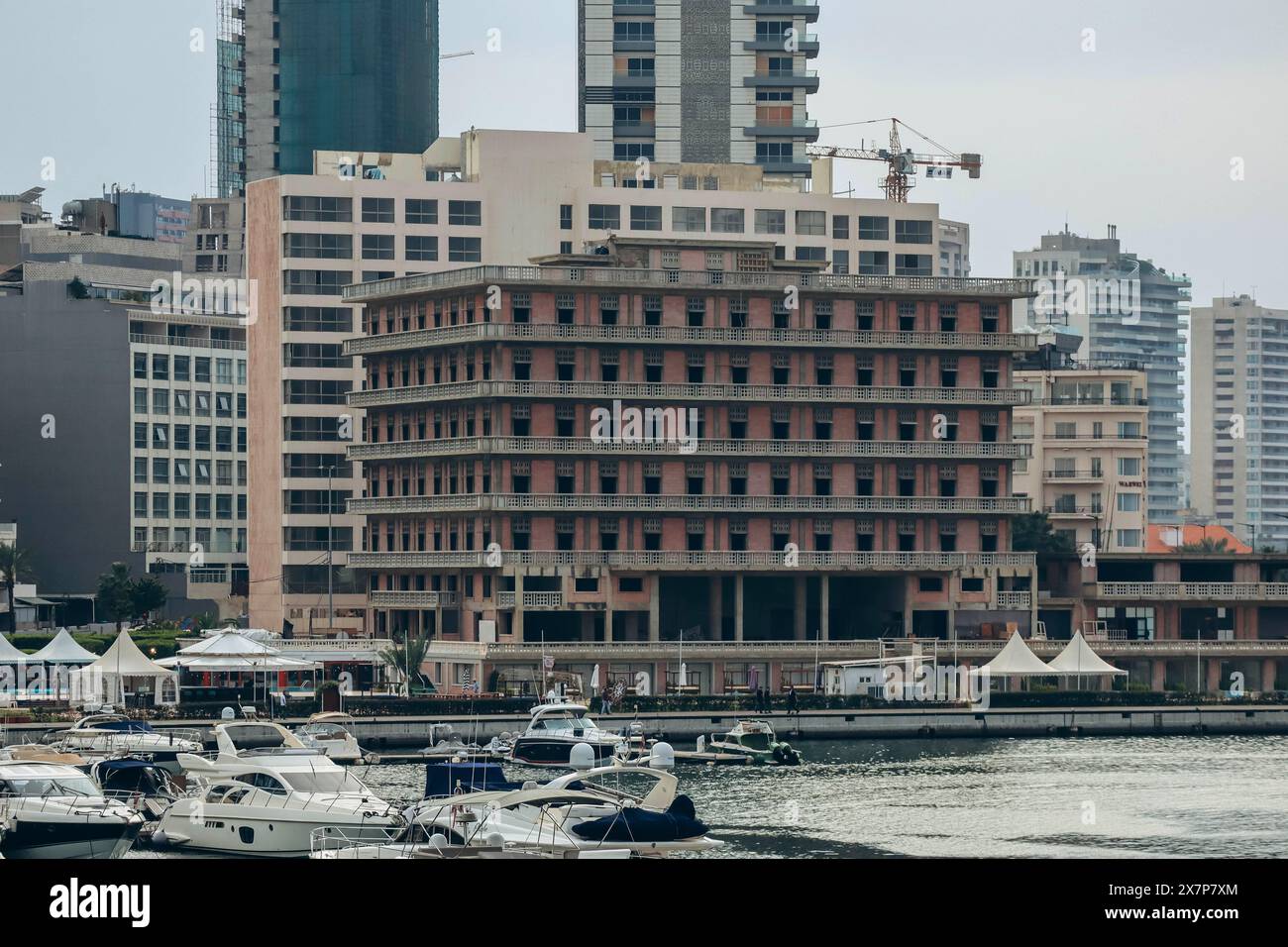 Beirut, Lebanon — 23.04.2023: Abandoned hotel in Zaitunay Bay area in ...