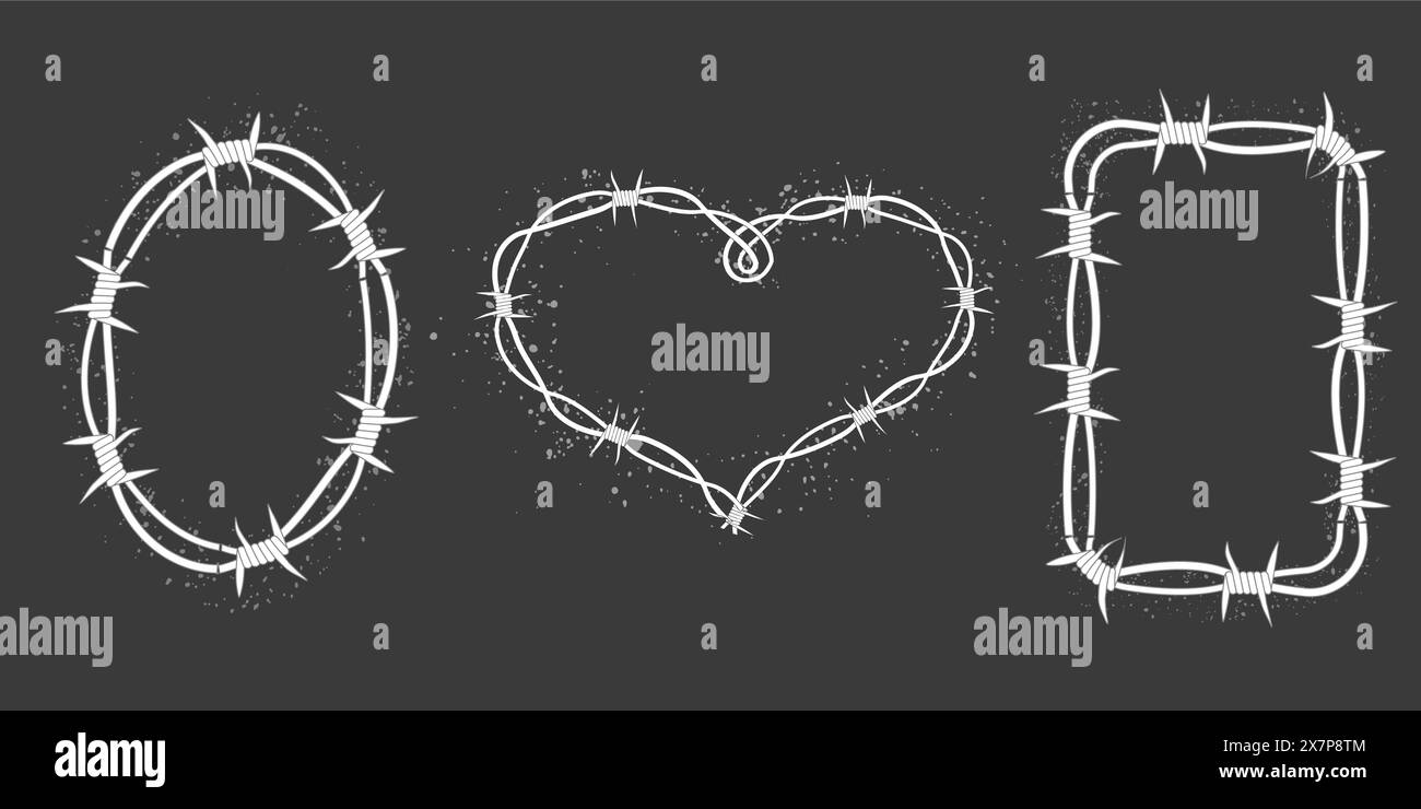 Barbed wire set twisted frames y2k, borders tattoo, gothic textured ...