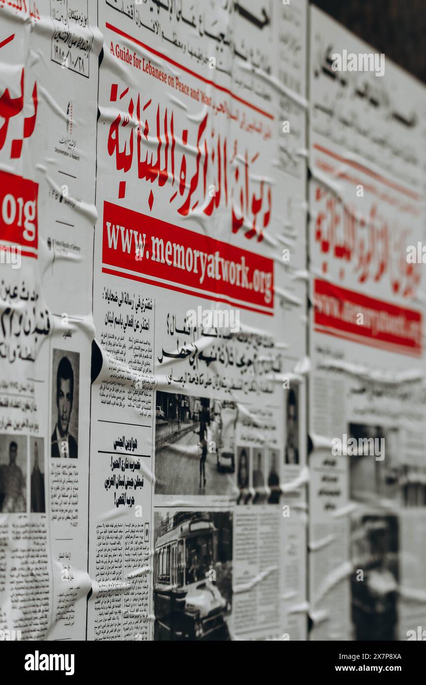 Beirut, Lebanon — 24.04.2023: Newspapers pasted on the streets of ...