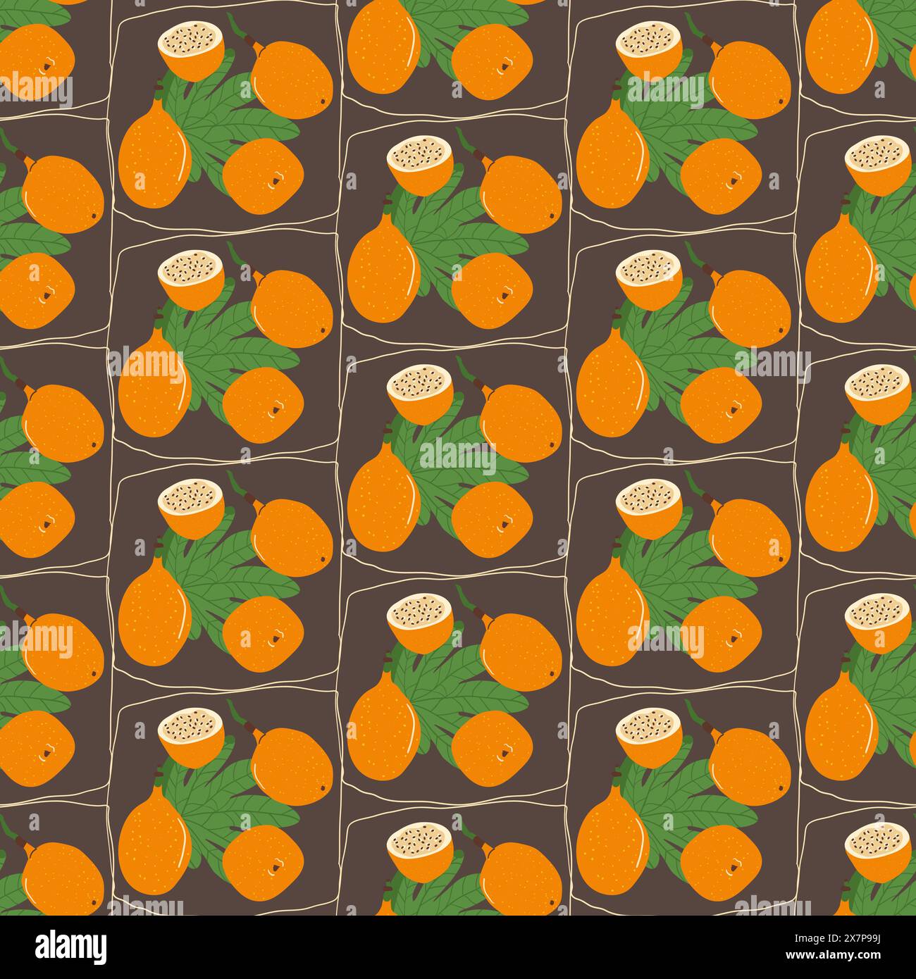 Sweet granadilla fruit packaging seamless pattern. Tropical fruits ...