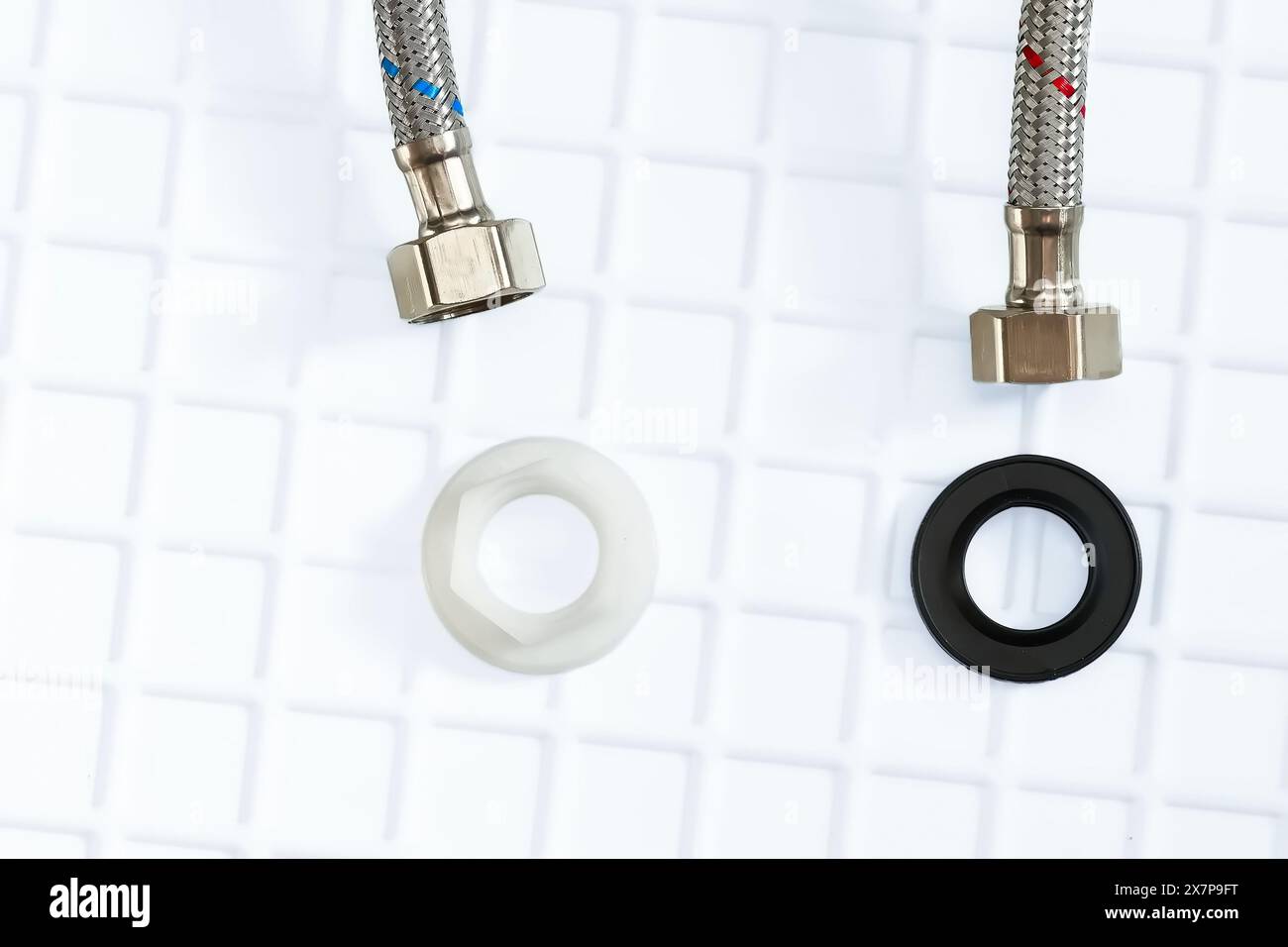 Plumbing, gasket spacer. Flexible metal steel faucet hoses, flush ...