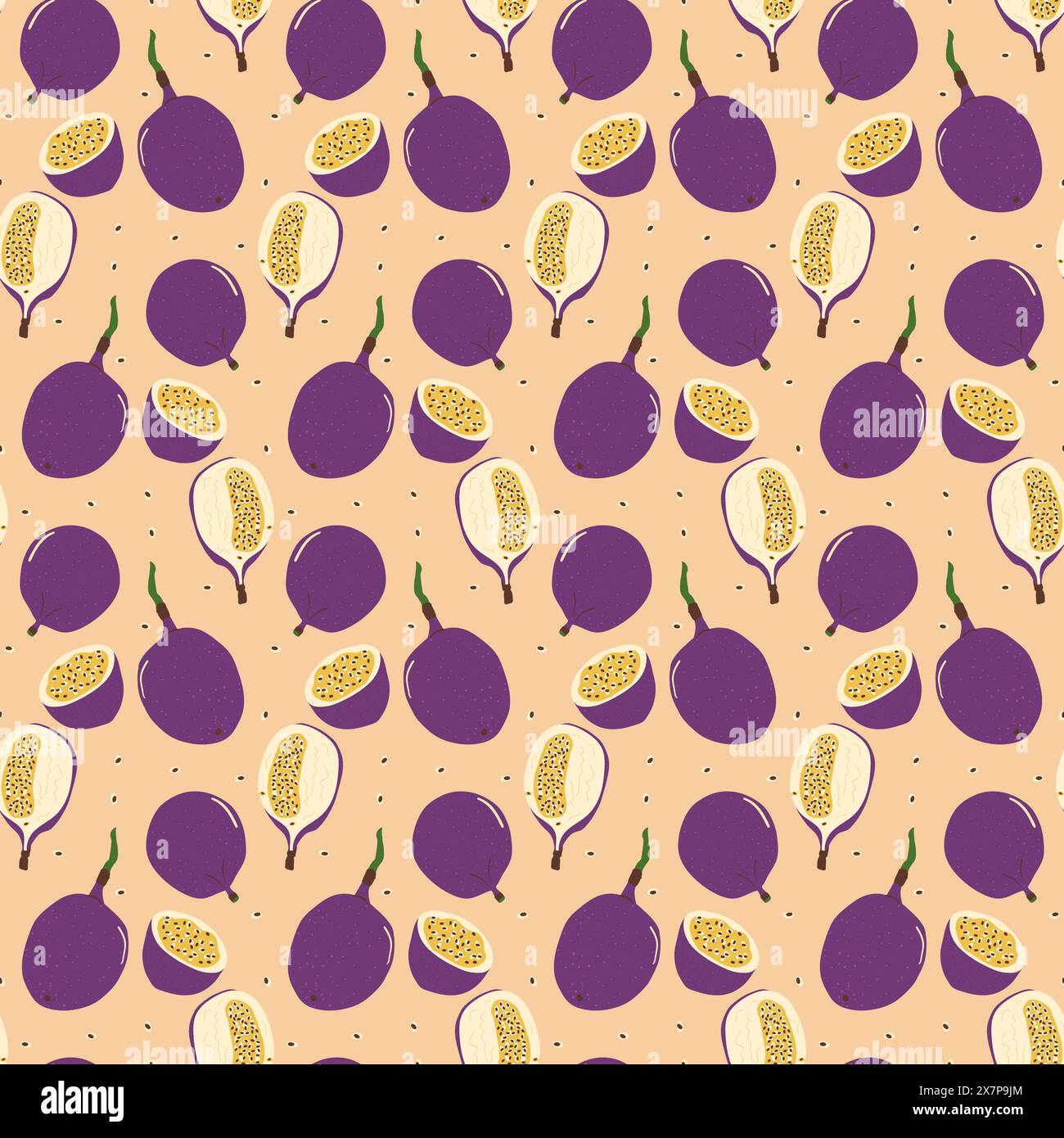 Passion fruit half and whole seamless pattern. Tropical fruits food ...