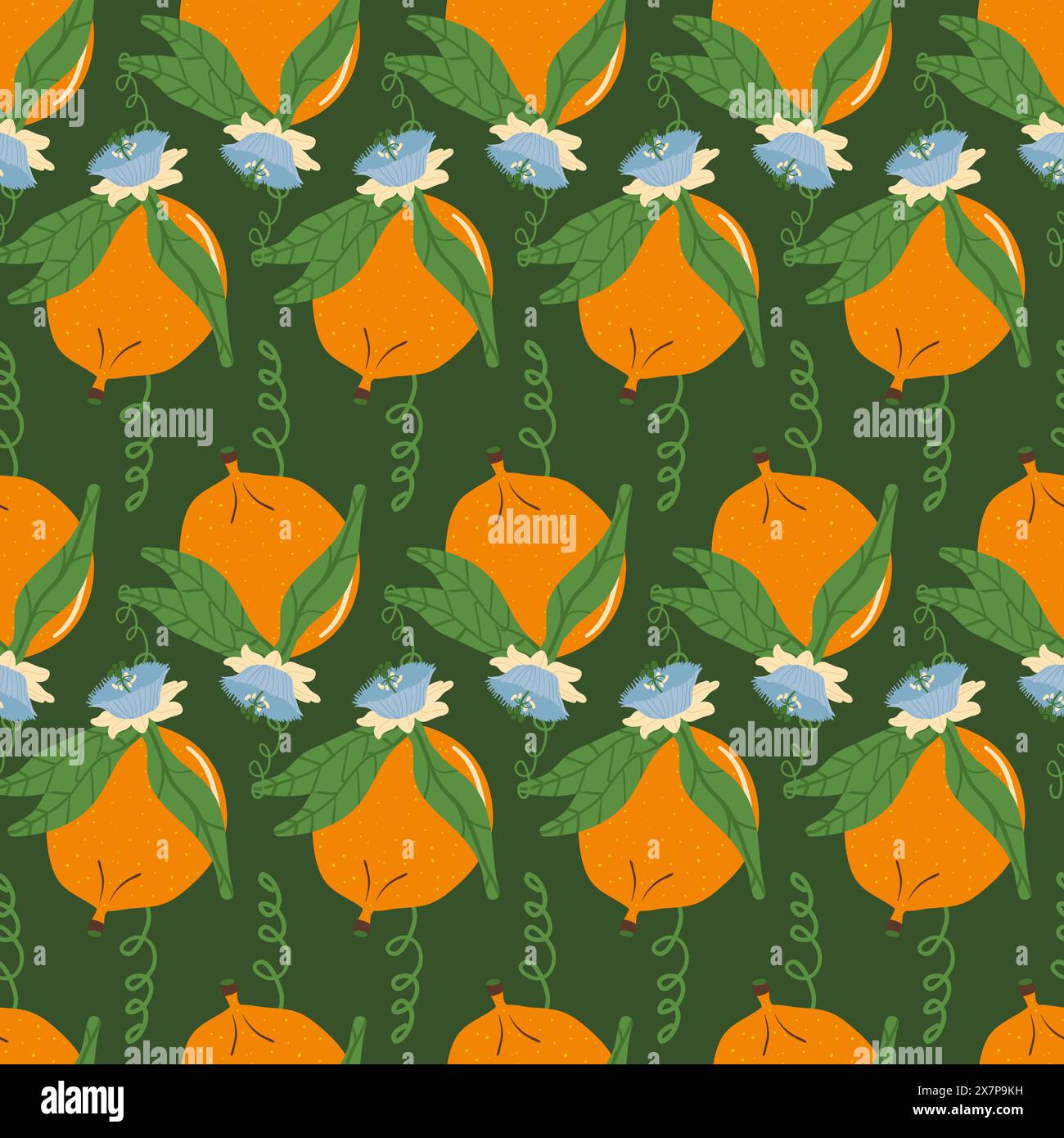 Tropical fruits seamless background. Sweet granadilla plant and flowers ...