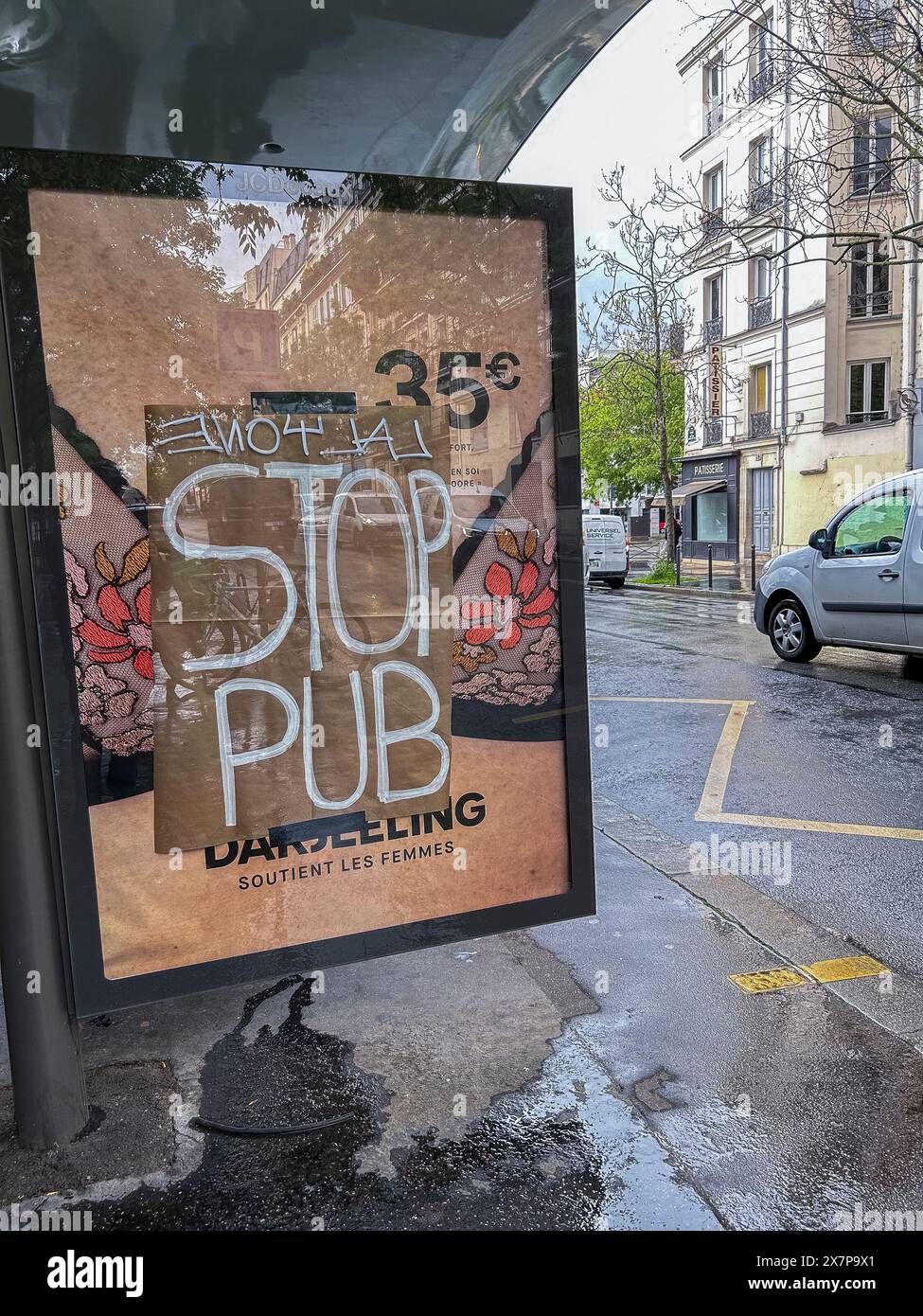 Paris, France, Close up, Street Art, Anti-Pub Slogan, against Sexist Public Advertising, on ...