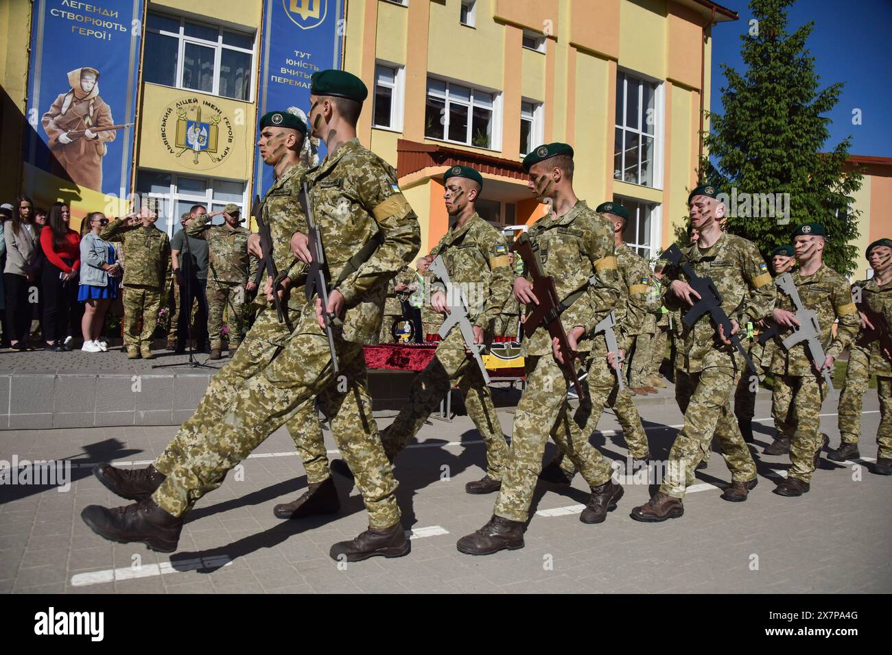 Cadets march during the opening of the first competitions in Ukraine ...
