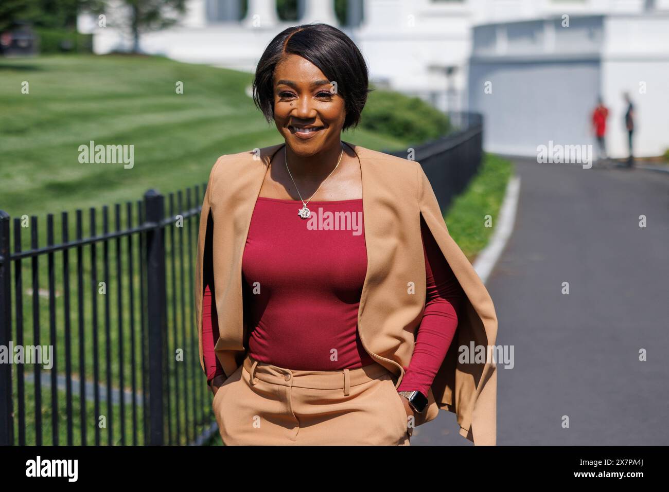 Actress and comedian Tiffany Haddish is seen outside the West Wing of the White House in ...