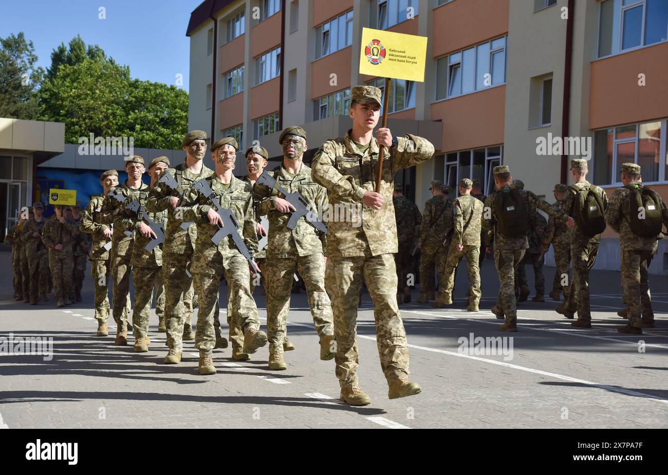 Cadets march during the opening of the first competitions in Ukraine ...