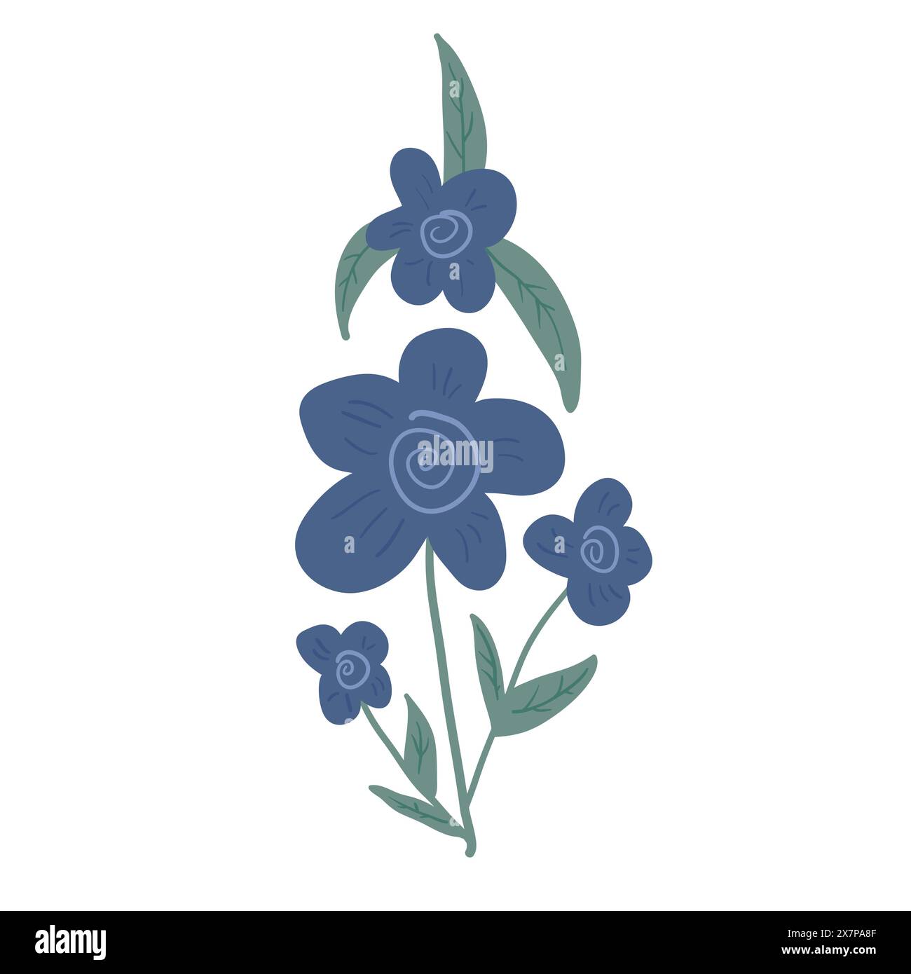 Retro flowers composition isolated on white background. blue wild ...