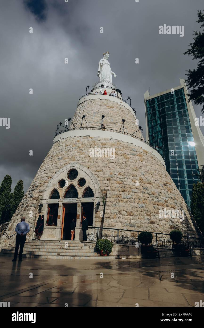 Harissa, Lebanon — 24.04.2023: The Shrine of Our Lady of Lebanon (also ...
