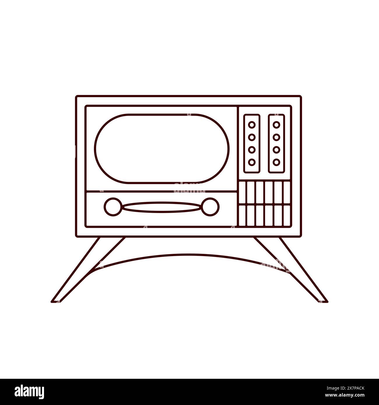 Retro TV icon in line art style. Vintage electronic device. Vector ...
