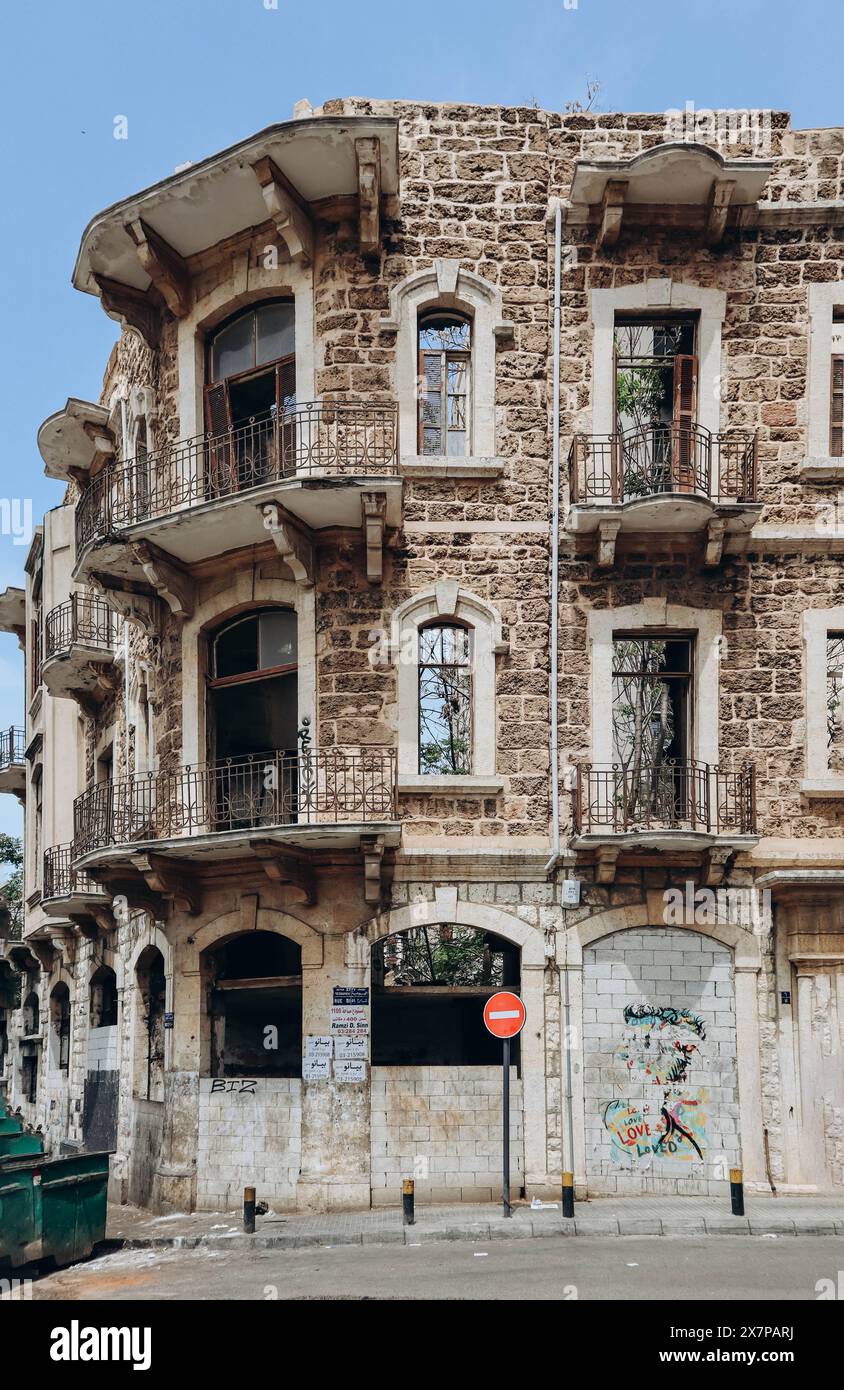 Beirut, Lebanon - 24.04.23: Abandoned and destroyed buildings in the ...