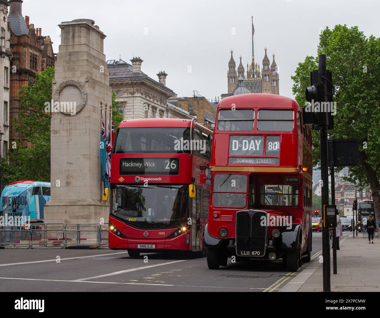 London, uk 21st May,2024 vintage red D Day double decker bus outside ...