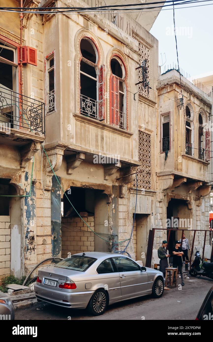 Beirut, Lebanon — 24.04.2023: Facades of buildings in the Bourj Hammoud ...