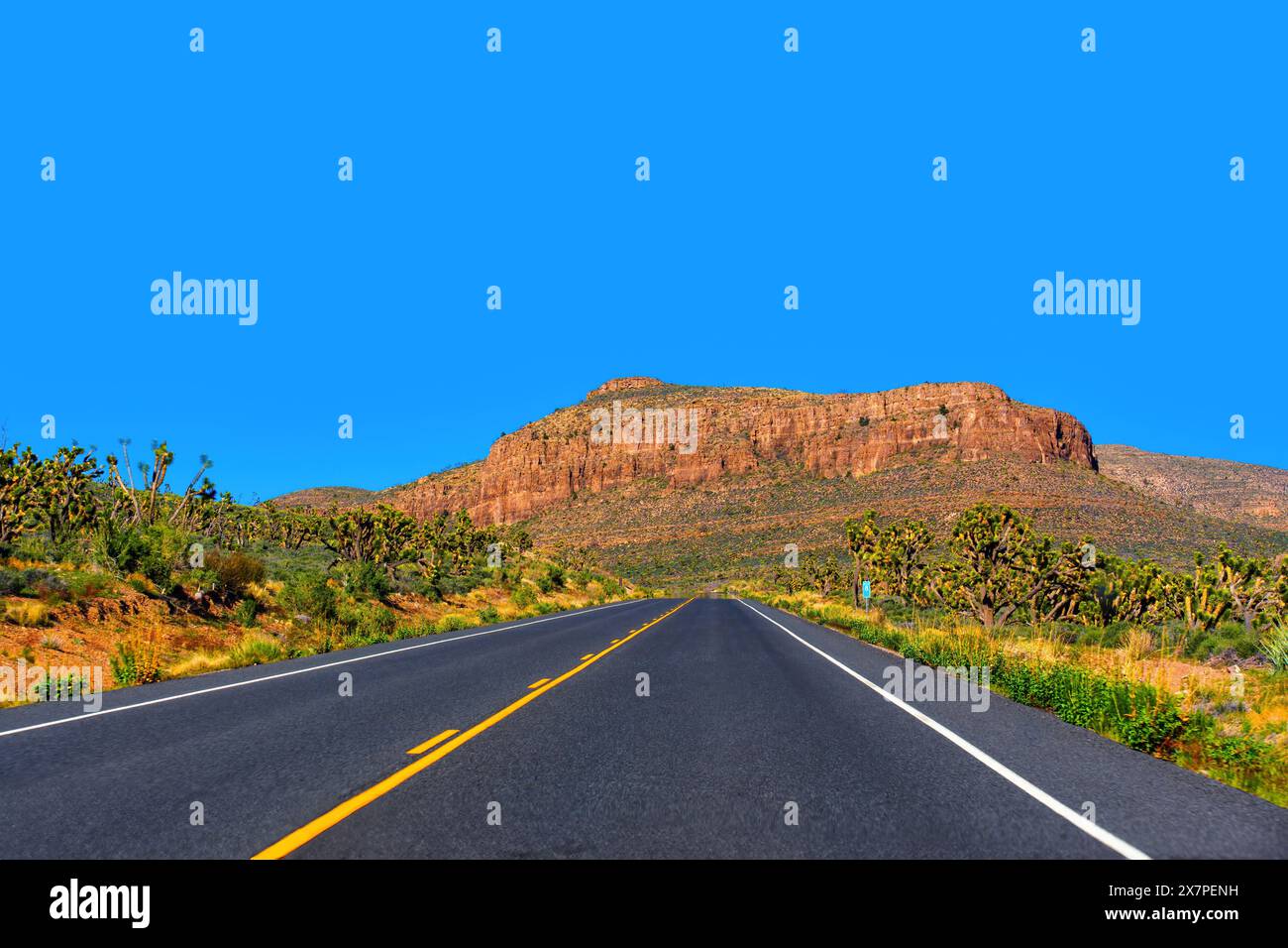 Scenic road stretching through the rocky landscape of Arizona with ...