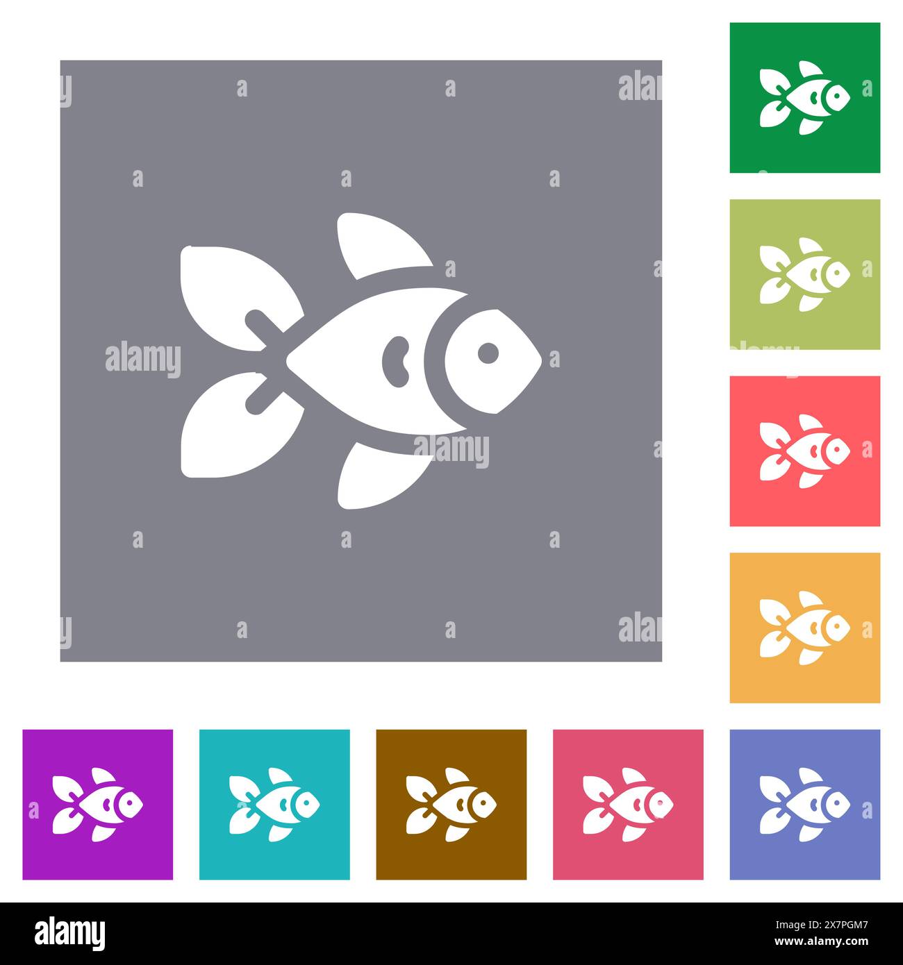 Fish side view solid flat icons on simple color square backgrounds ...