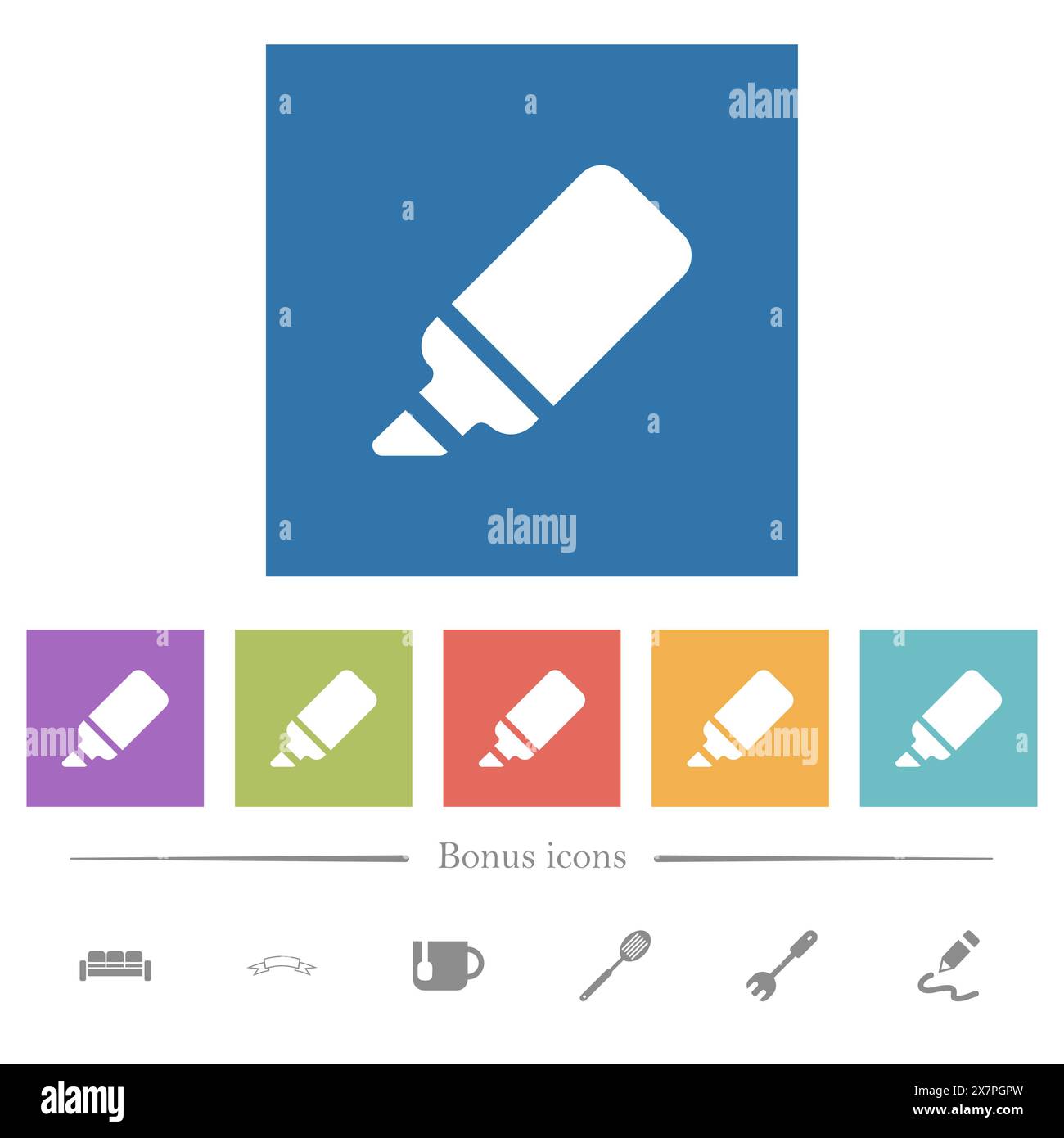 Office marker solid flat white icons in square backgrounds. 6 bonus ...