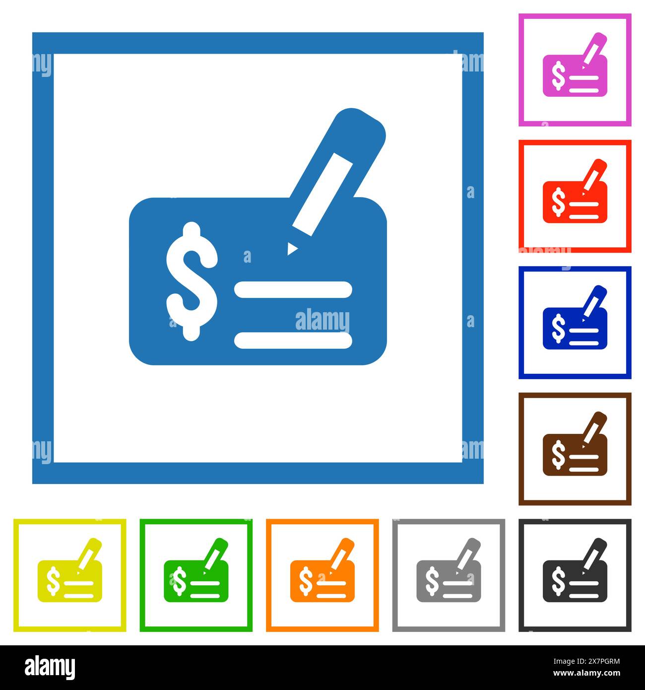 Cheque signing solid flat color icons in square frames on white ...