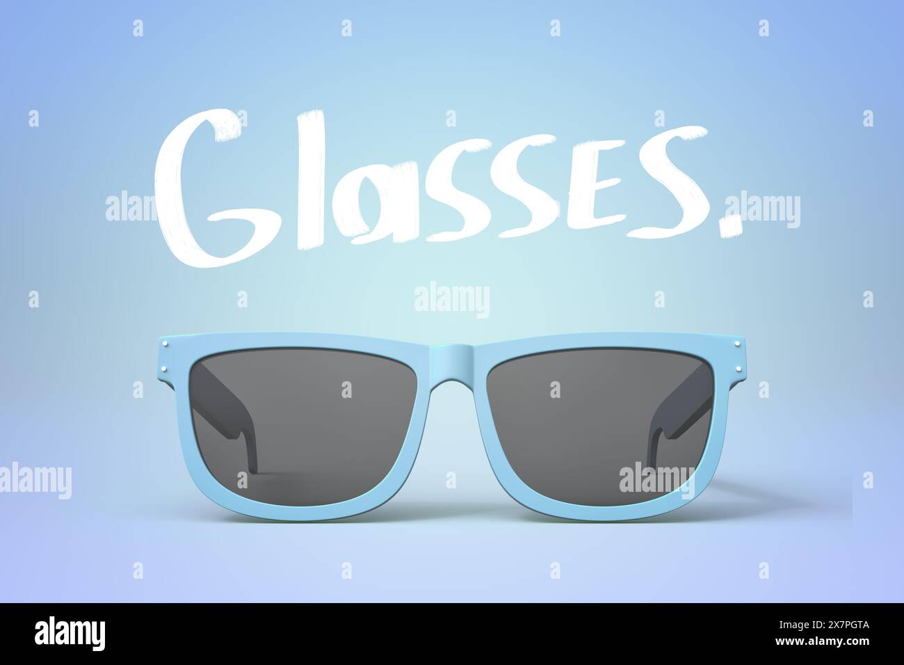 Blue sunglasses with 'Glasses' text above Stock Photo - Alamy