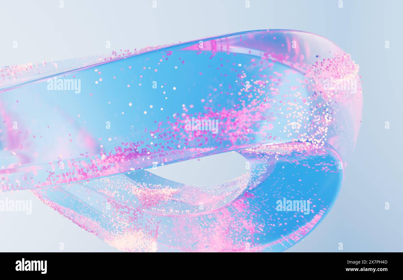 Transparent glass geometry with flowing particles, 3d rendering. 3D ...