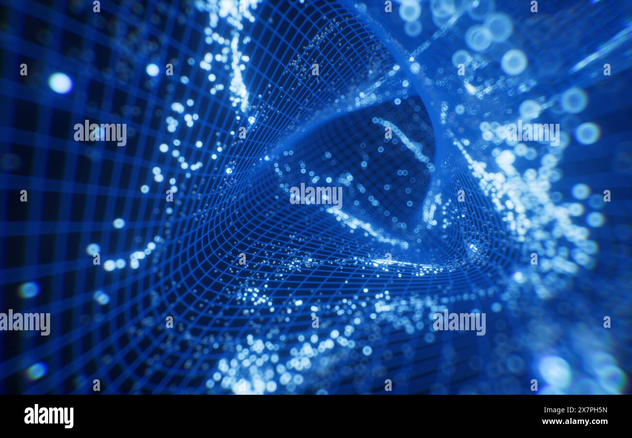 Triangle technology grid tunnel and flowing particles, 3d rendering. 3D illustration Stock Photo ...