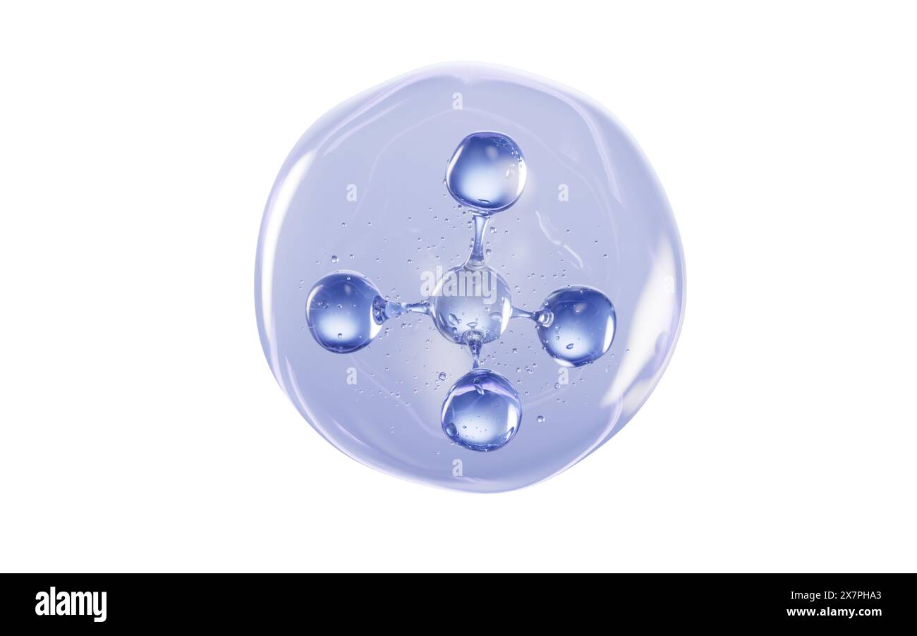 Molecule and purple cosmetics liquid ball, 3d rendering. 3D ...