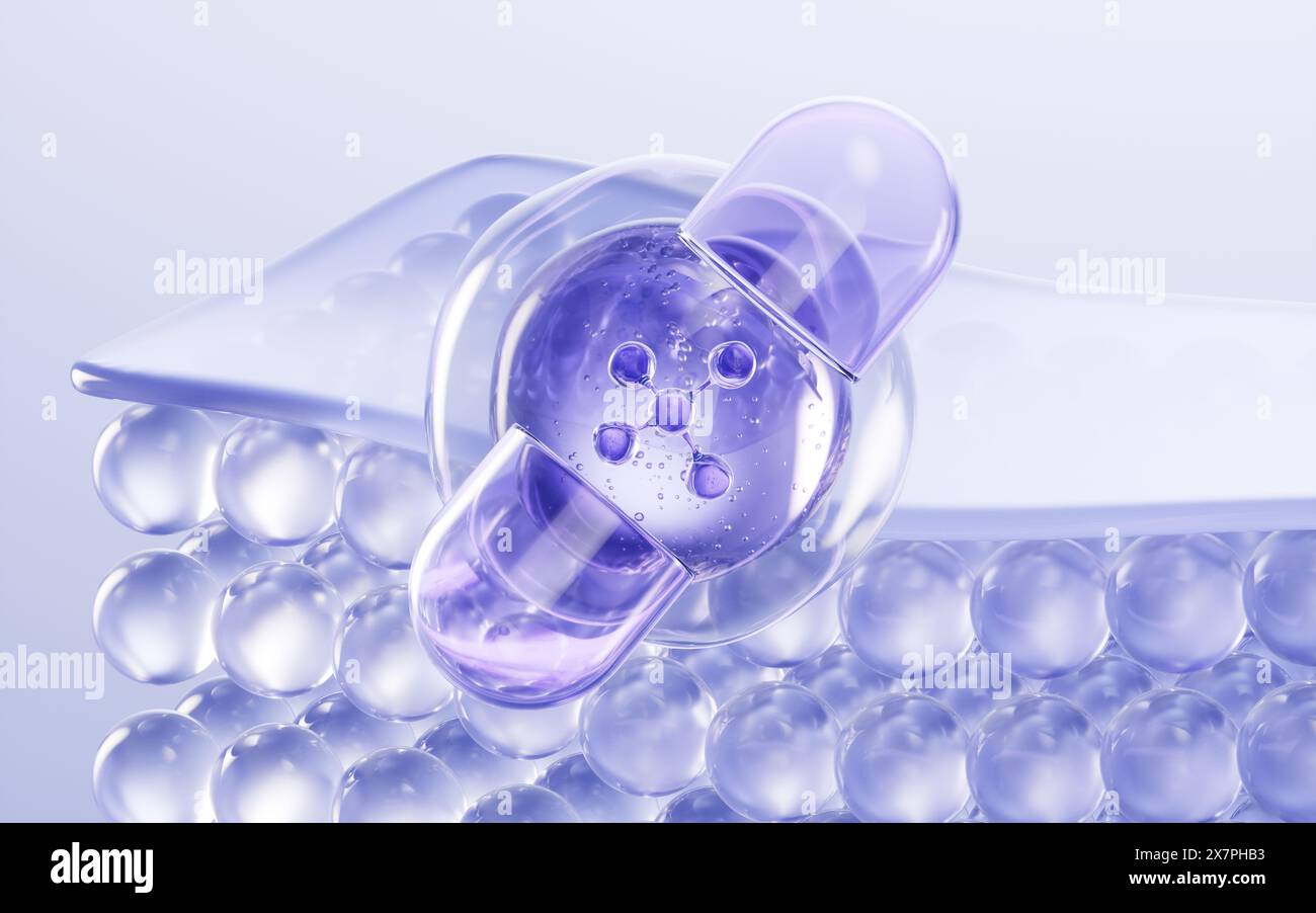 Medical capsule and transparent skin cell background, 3d rendering. 3D ...