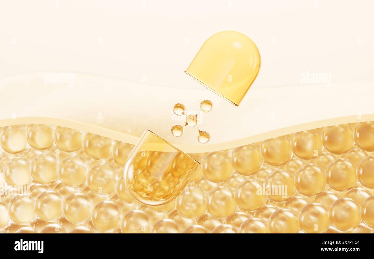 Medical capsule and transparent skin cell background, 3d rendering. 3D ...