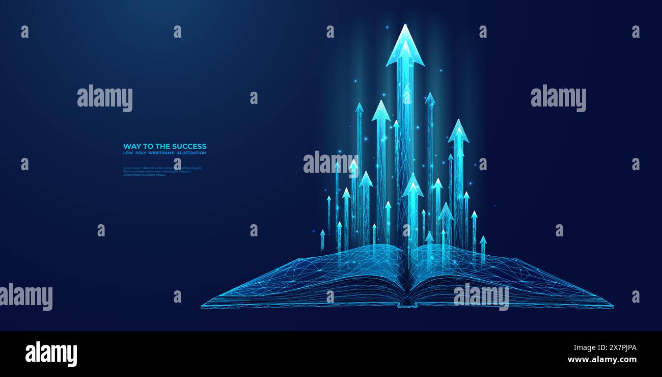 Abstract open book and light blue growth arrows. Skill levels growth ...