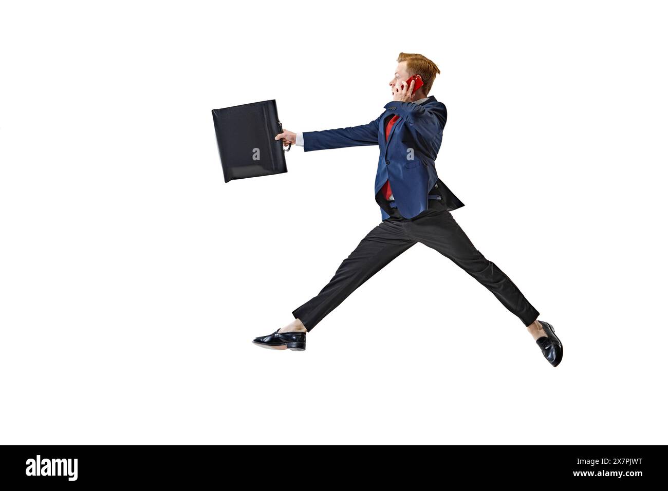 Dynamic shot of flexible young man, looks as businessman in formal ...