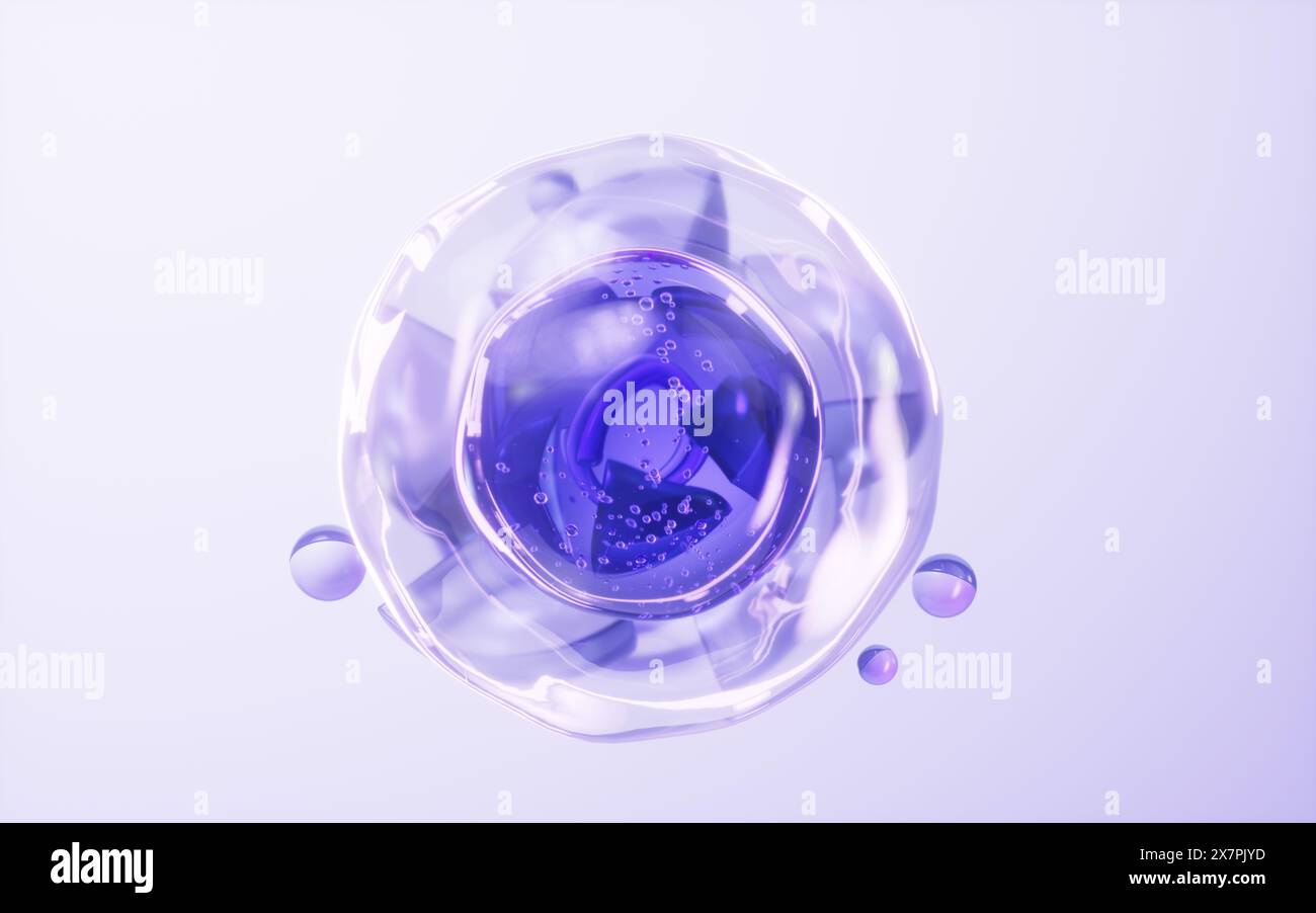 Biology cell with purple glass background, 3d rendering. 3D ...