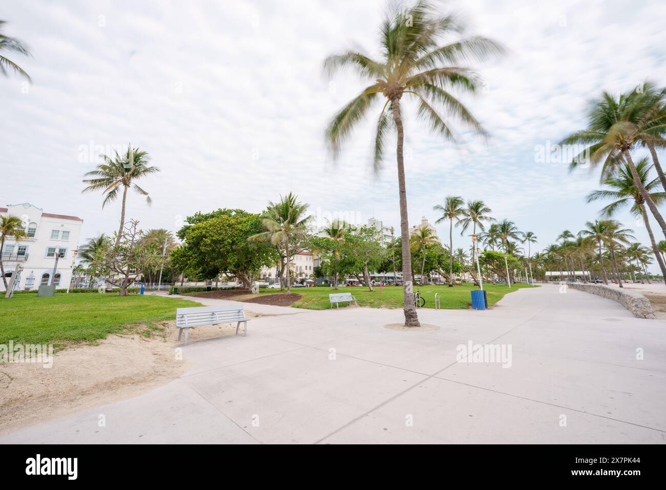 Miami Beach Florida USA. Pedestrian pathway on Ocean Drive. Long ...