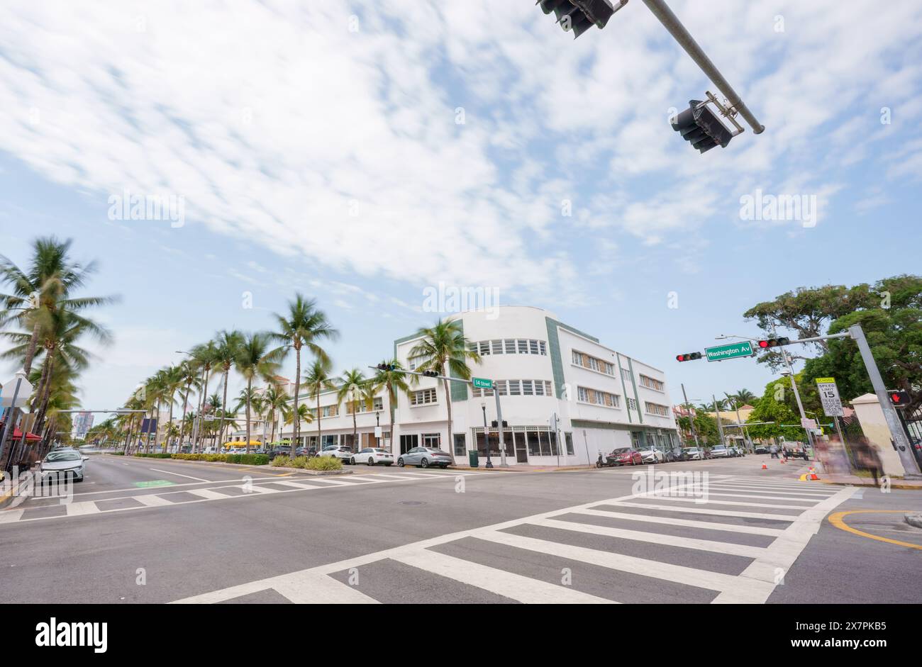 Miami Beach FL, USA. Intersection streetview Washington Avenue and 14th ...