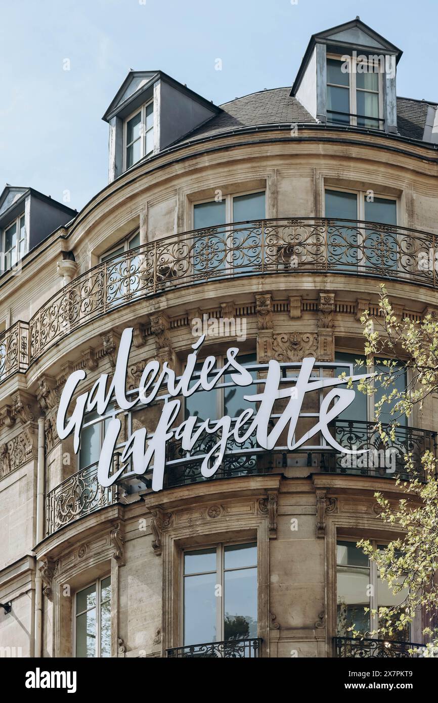 Paris, France - 16 April 2023: Galeries Lafayette sign on the facade of ...