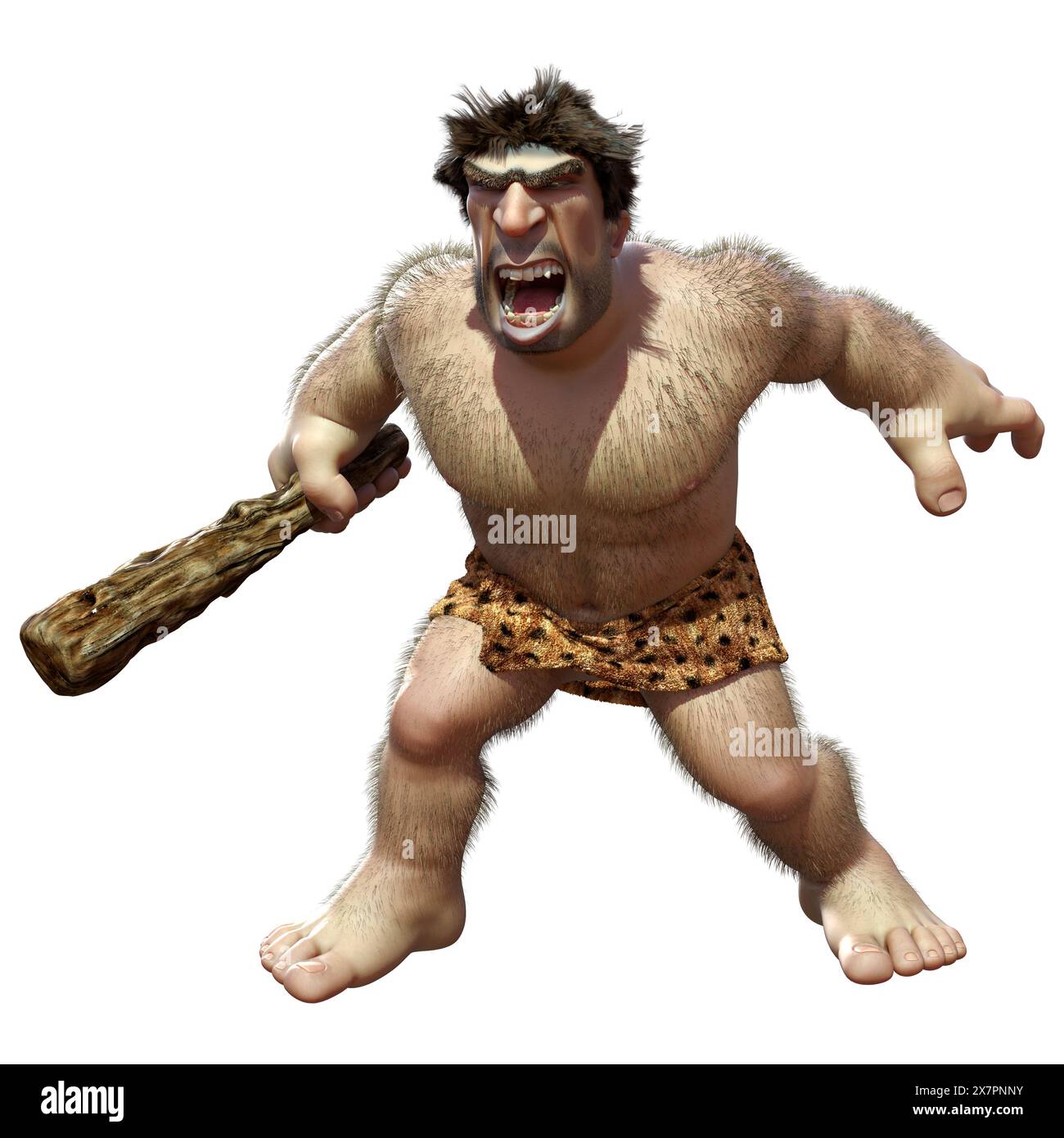 3D rendering of a cartoon caveman holding a club isolated on white ...