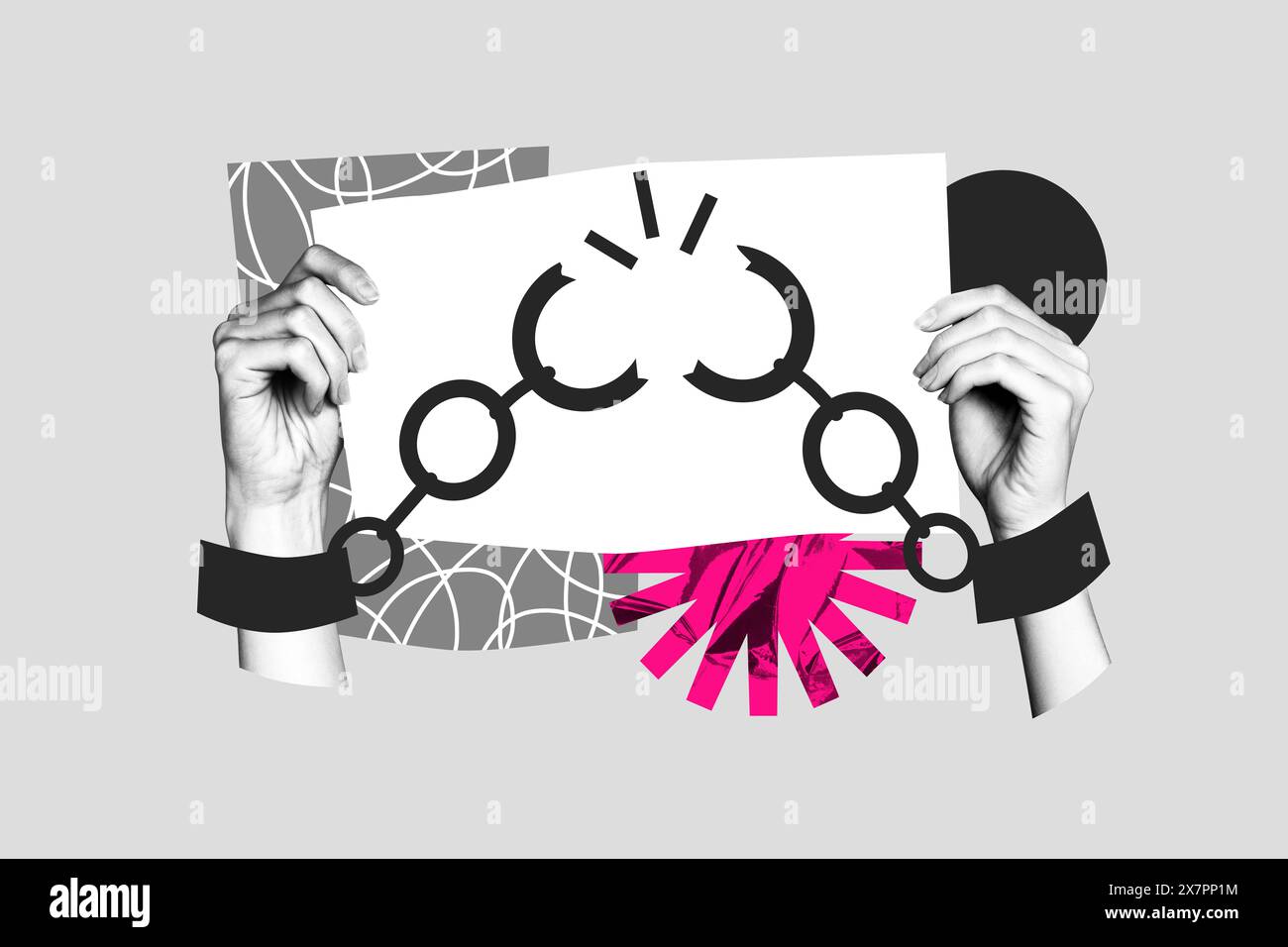 Creative collage image human hands victim hold placard banner empty ...