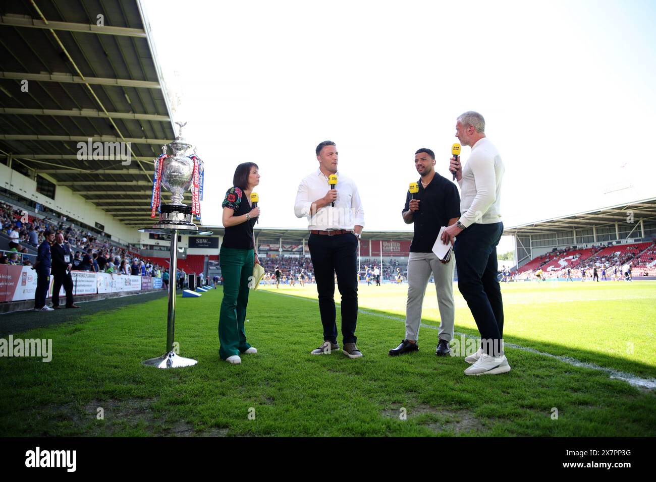 Warrington Wolves Head Coach Sam Burgess speaks to The BBC prior to the ...