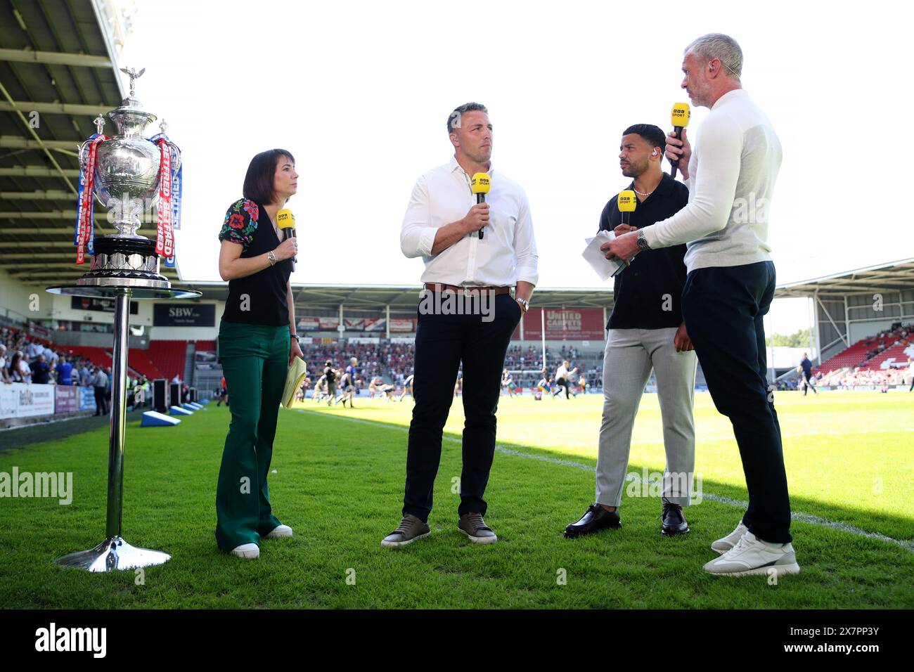 Warrington Wolves Head Coach Sam Burgess speaks to The BBC prior to the ...