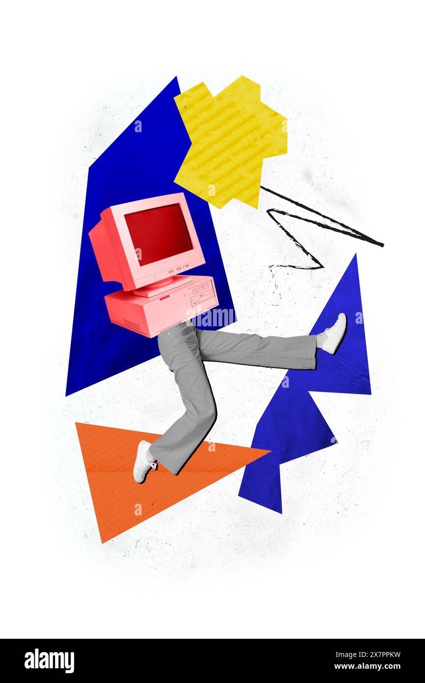 Creative abstract template collage of funny female walk legs monitor ...