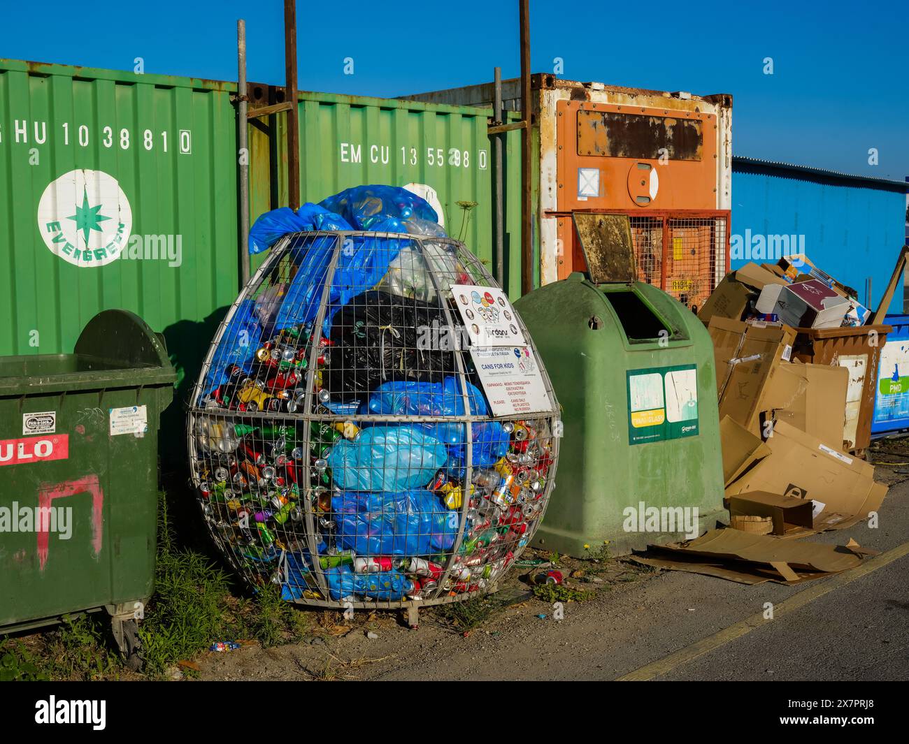 May 2024, Charity collection point for drinks aluminium cans in Pegeia ...