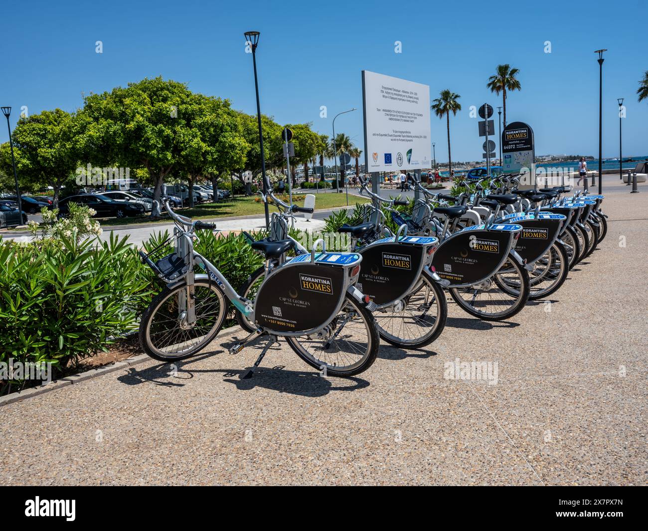 May 2024, Electric bikes for hire in the port of Pafos, Cyprus Stock ...