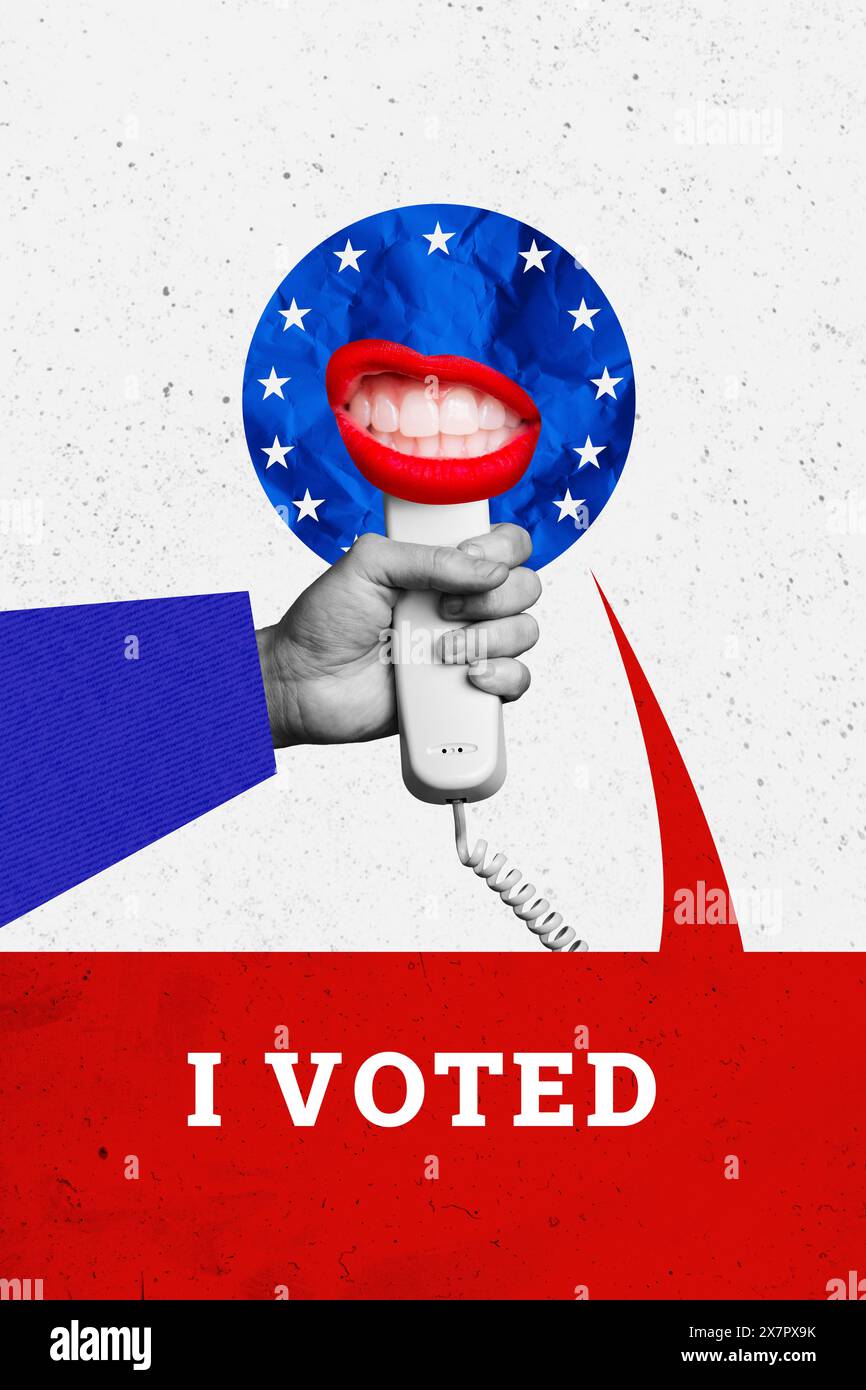 Vertical creative collage human hand voter politics referendum campaign ...