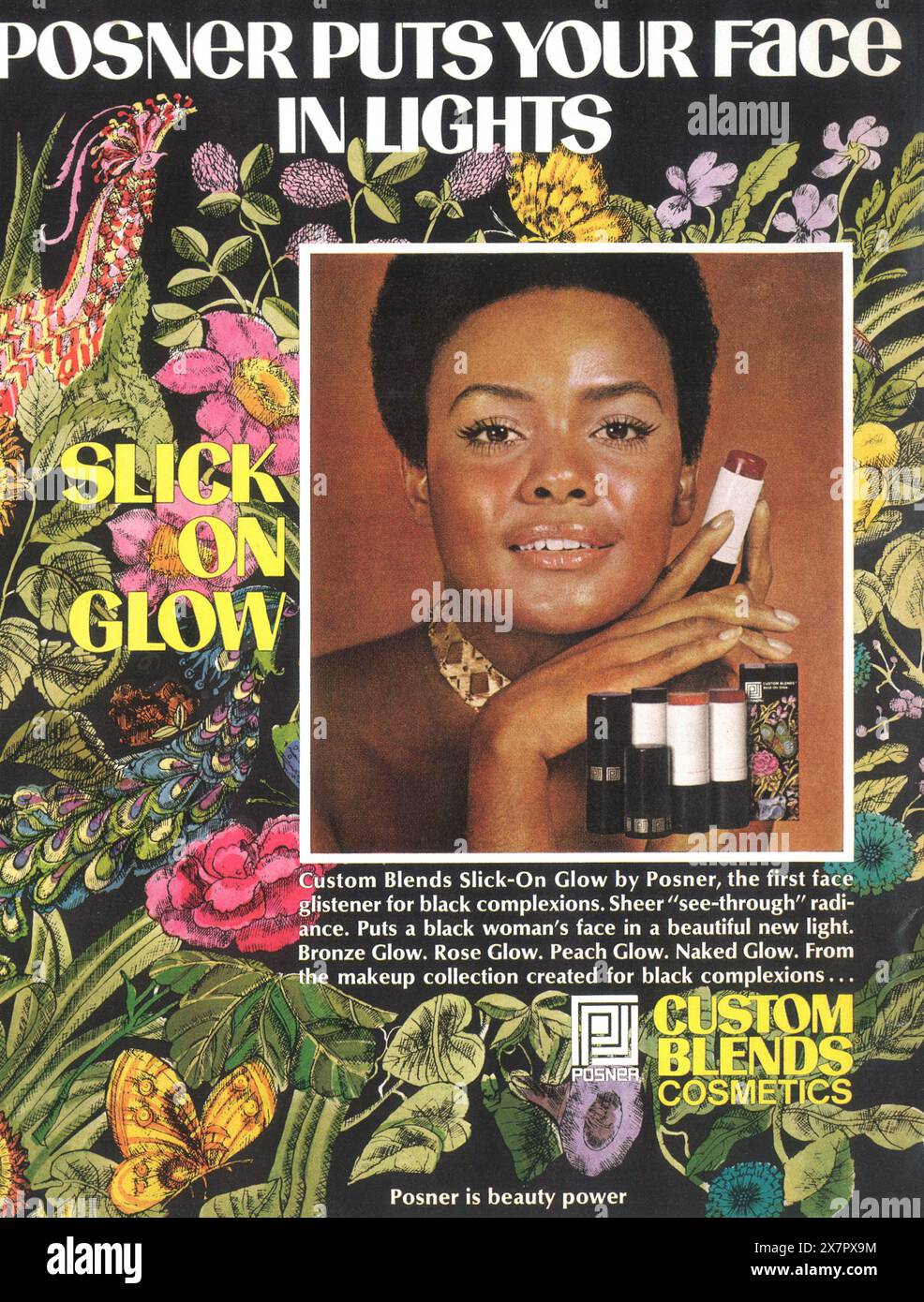 1972 Posner Custom Blends Cosmetics ad - Slick On Glow Lipstick Stock ...