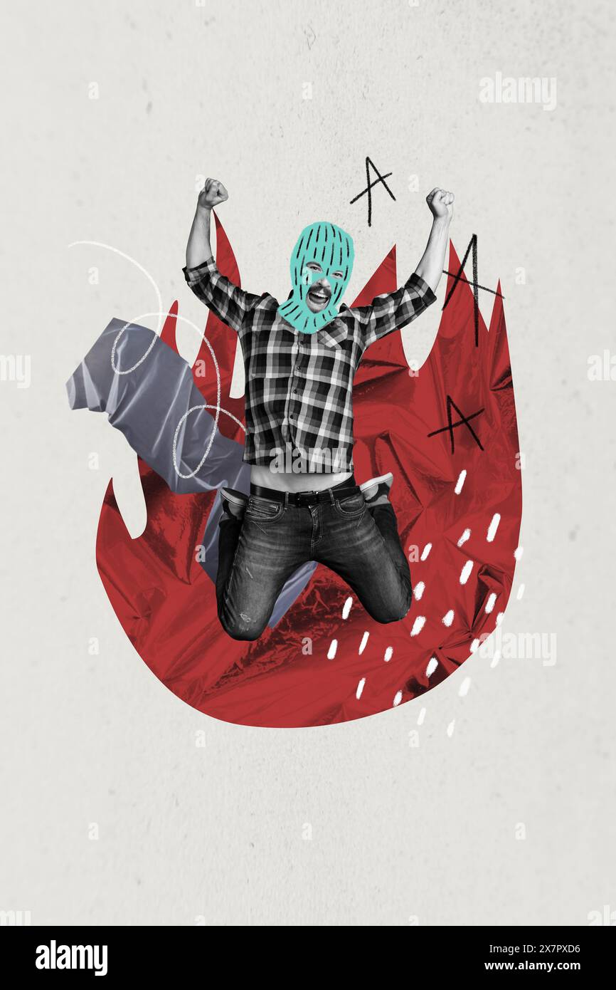 Trend artwork collage of black white silhouette huge burn flame protest ...