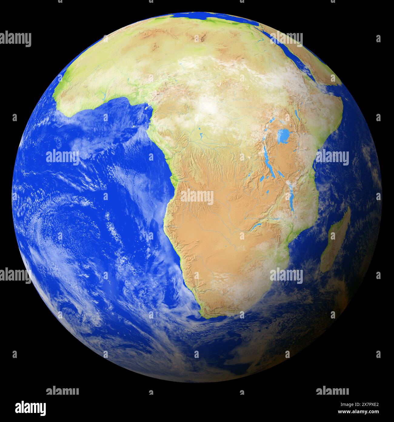 View of the earth from space showing Angola in the center of the image ...