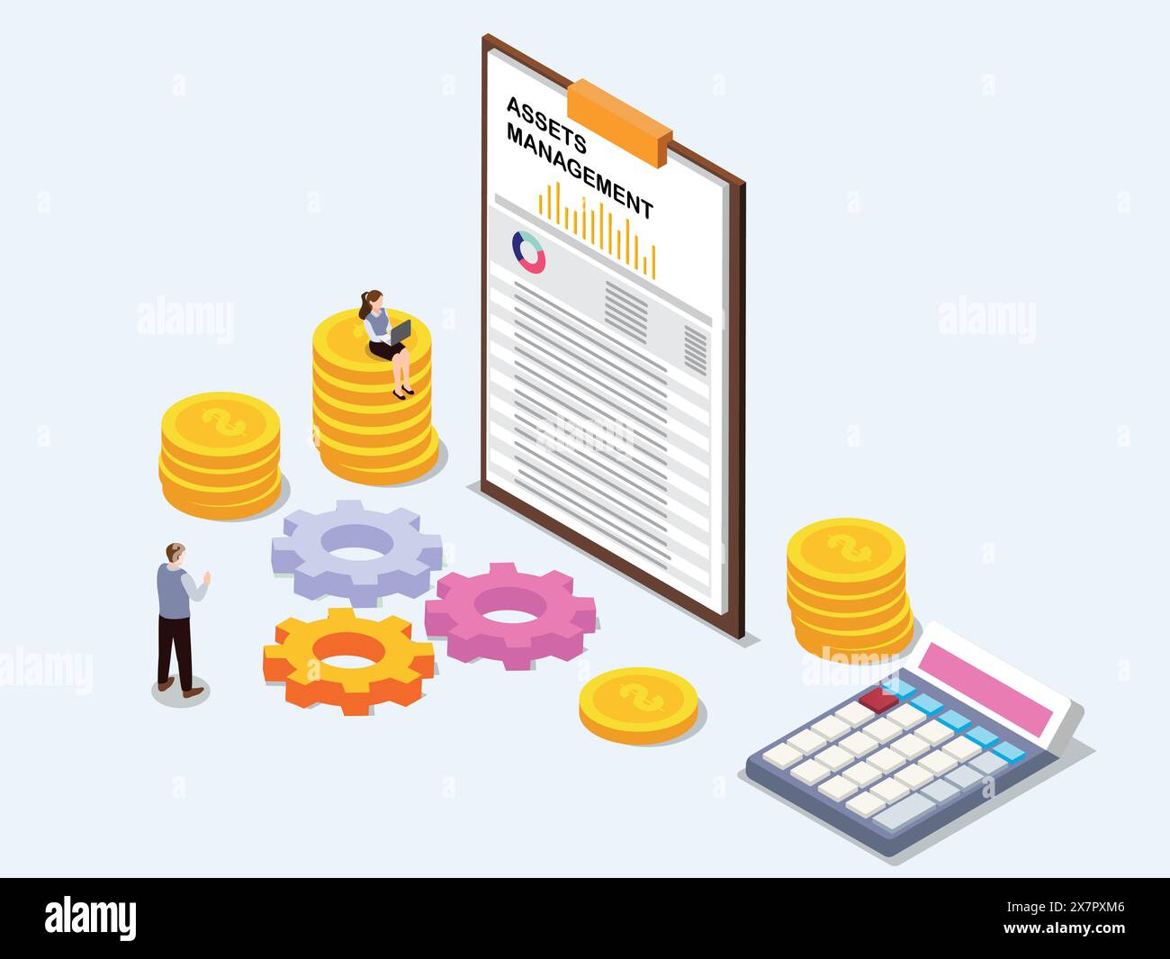 Business people with assets management report isometric Stock Vector ...