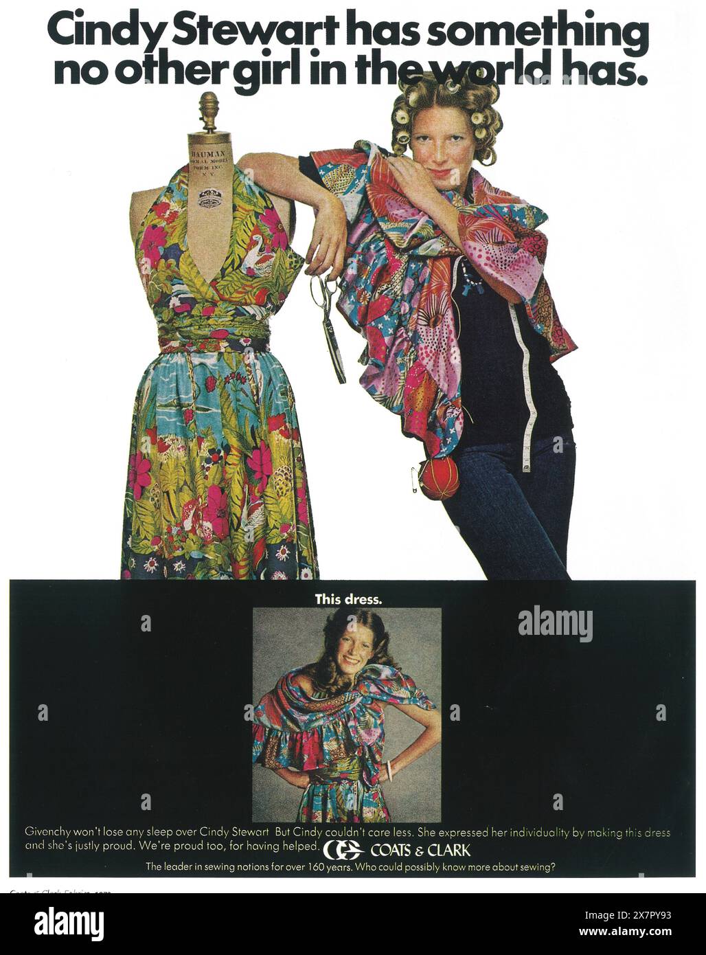 1973 Coats and Clark fabrics ad with Cindy Stewart Stock Photo - Alamy