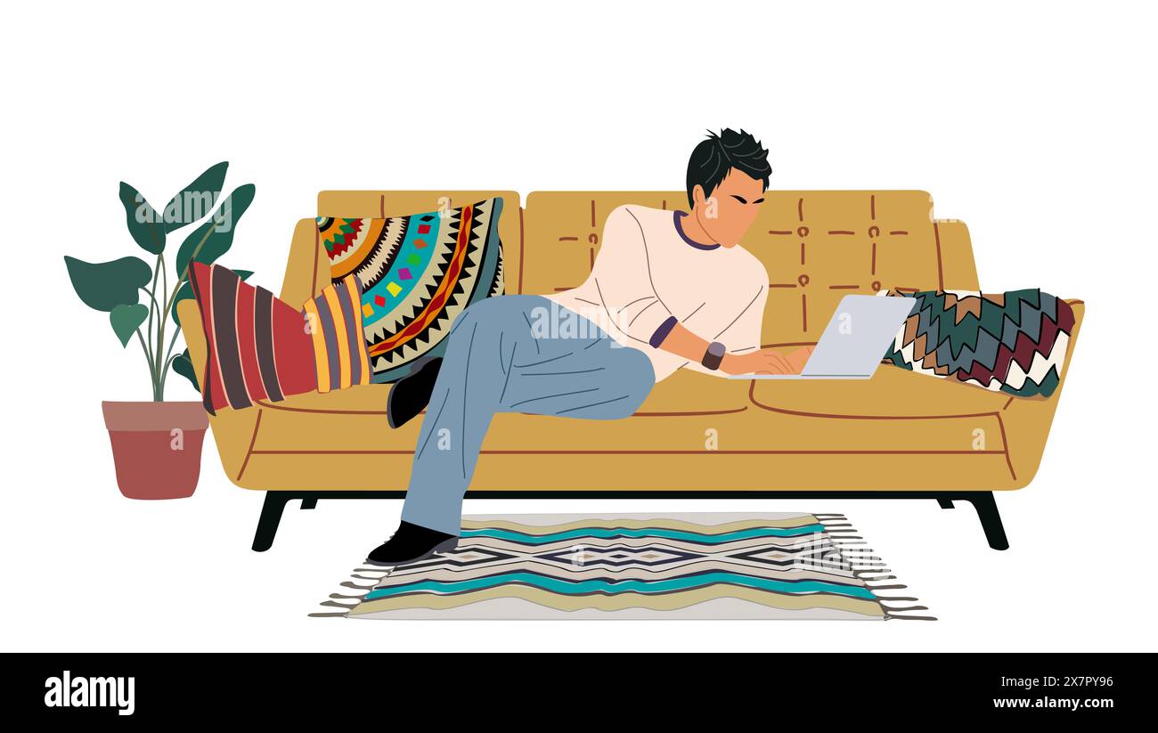 Happy man on couch Stock Vector Images - Alamy